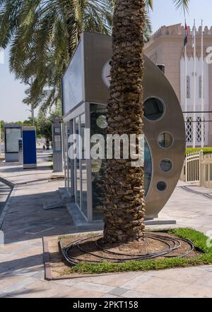 Air conditioned bus stop and shelter with bus in Dubai Dubai UAE United ...