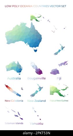 Oceania map design. Map of the continent with regions in emerald ...