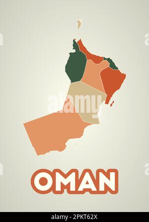 Oman map. Country poster with regions. Old grunge texture. Shape of ...