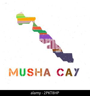Musha Cay map. Map of the island with beautiful geometric waves in red ...