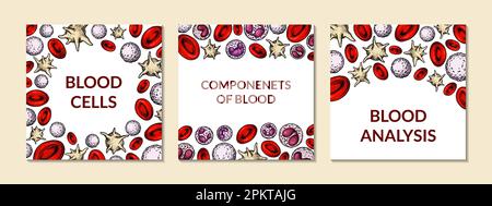 Set of blood cells backgrounds. Design for blood test, anemia, donation ...