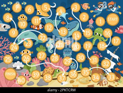 Under the sea dice board game for children with cute animals. Ocean ...