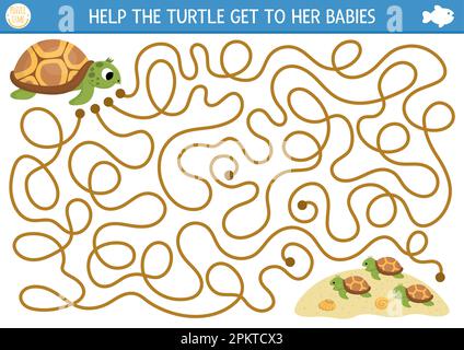 Under the sea maze for kids with turtle, whale, shark, bass, parrotfish ...