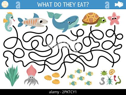 Under the sea maze for kids with turtle, whale, shark, bass, parrotfish ...