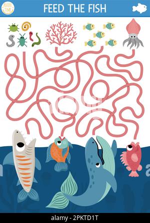 Under the sea maze for kids with shark, pelican, coral, rayfish. Ocean ...