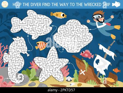 Under the sea geometrical maze for kids. Ocean preschool printable ...