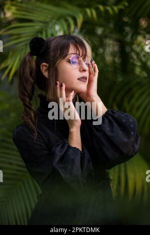 gothic lolita victorian cosplay costume. Hispanic young woman cheerful ...