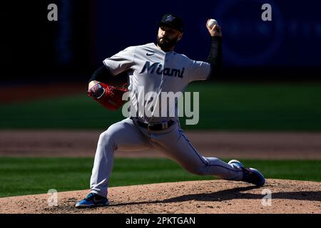 Miami Marlins pitcher Tanner Scott throws during the fifth inning of a ...