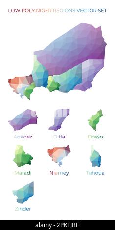 Nigerian low poly regions. Polygonal map of Nigeria with regions. Geometric maps for your design ...
