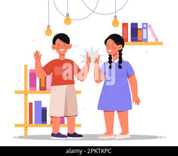 Kids greeting gesture. High five. Children smiling and clapping hands ...