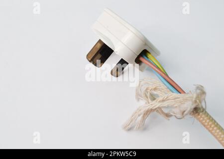damaged electric wire cord isolated white background,broken power cable ...