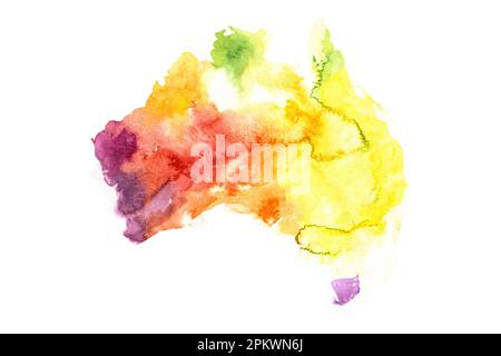 Watercolor map of Australia. Watercolour illustration Stock Photo - Alamy