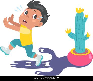 Kids fear. Frightened boy escaping from doctor. Physician with ...