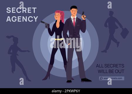 man and woman secret agents, spies. Comic cartoon pop art retro ...