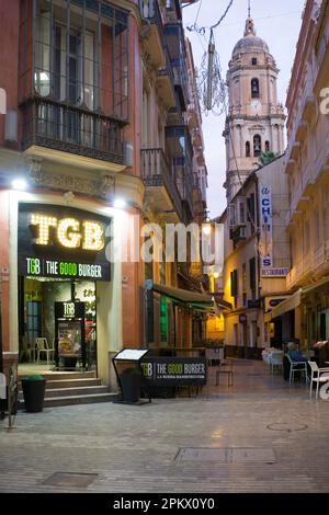 Cathedral of Malaga illuminated at night. Andalusia Spain Stock Photo ...