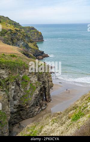 On the beach in Bossiney Haven on the North Cornwall coast between ...