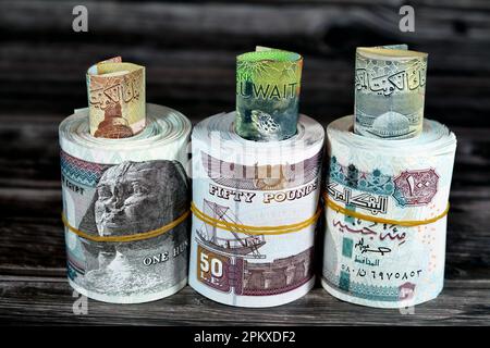 Kuwaiti one, half and quarter dinars paper banknotes cash money bills ...