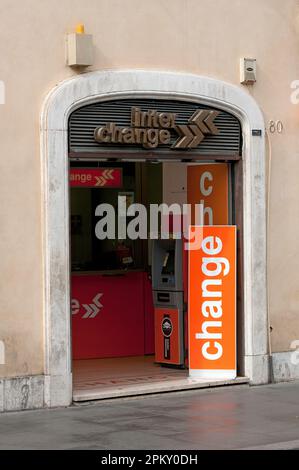 Rome Italy currency exchange change office signboard in a touristic ...