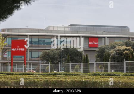Facade of Mapfre's headquarters on April 10, 2023, in Madrid, Spain ...