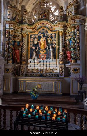Altar of the Rosary at St Ronan church in Locronan, Brittany, France ...