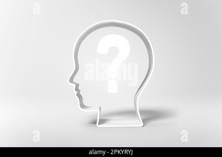 Question mark icon placed inside empty human head shape isolated on ...