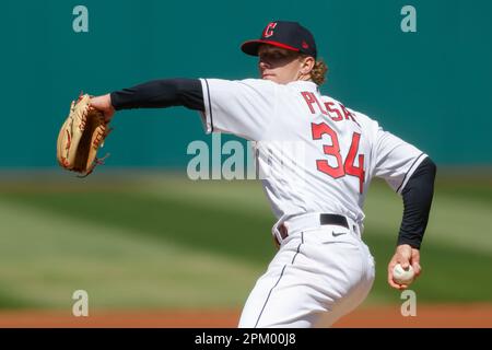 Cleveland Guardians starting pitcher Zach Plesac delivers during a ...