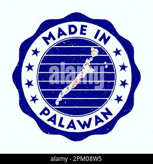 Palawan badge. Map of the island with beautiful geometric waves and ...