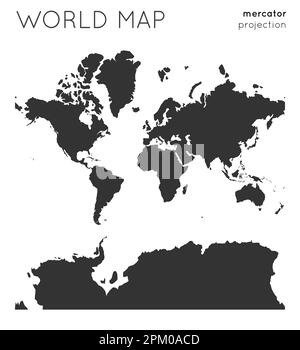 World map. Globe in mercator projection, plain style. Outline vector ...