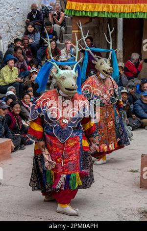 Masked dancers at the Stongdey Monastery Festival, Zanskar, Ladakh ...