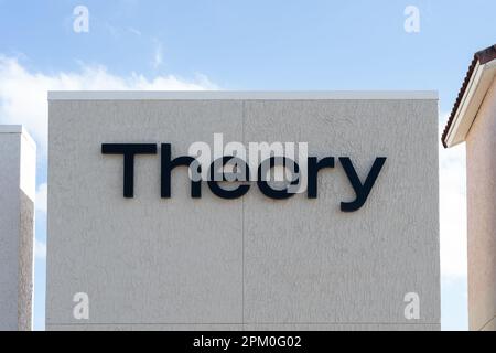 Theory sign, logo on the store facade at Desert Hills Premium Outlets ...