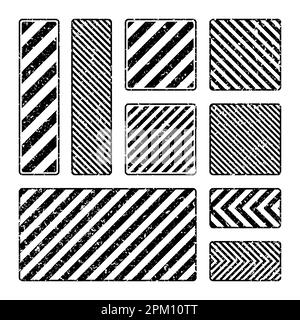 Various black grunge warning signs with diagonal lines. Old attention ...