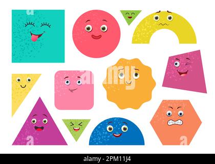 Math shape characters or cartoon geometric figures, vector education ...