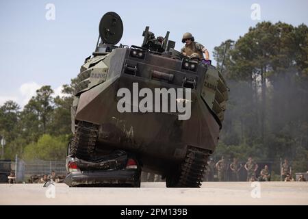 A U.S. Marine Corps AAV7A1 tracked vehicle with 2d Assault Amphibian ...