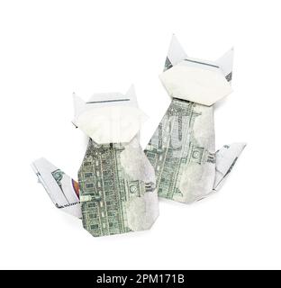 Origami cat made of dollar banknote on white background Stock Photo - Alamy