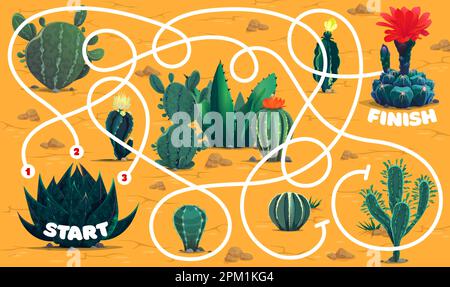 Labyrinth maze, mexican prickly cactus succulents kids game. Vector ...