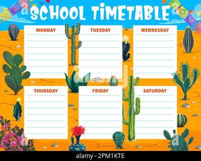 Timetable schedule with mexican cacti succulent plants border. Vector ...