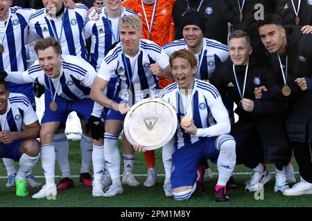 Helsinki, Finland. 1st Apr, 2023. HJK celebrate winning the Finnish ...