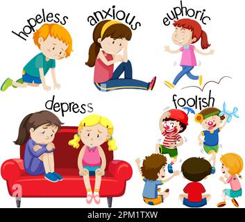 English vocabulary adjective word with cartoon characters illustration ...