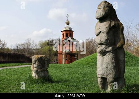 Zaporizhzhia, Ukraine. 10th Apr, 2023. Ancient Scythian stone statue ...