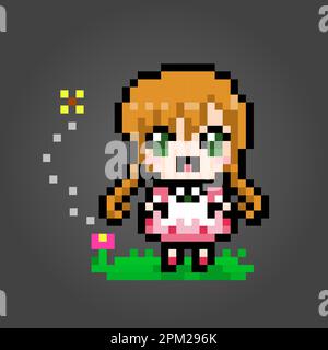 8 bit female character pixels. Human pixels in vector illustrations for ...
