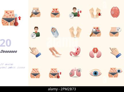 Disease set. Creative icons: typhoid fever, urticaria, viral fever ...