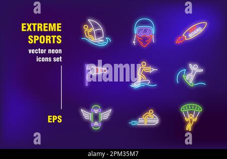 Collection neon signs for sports. Set neon logos emblems for Sports ...