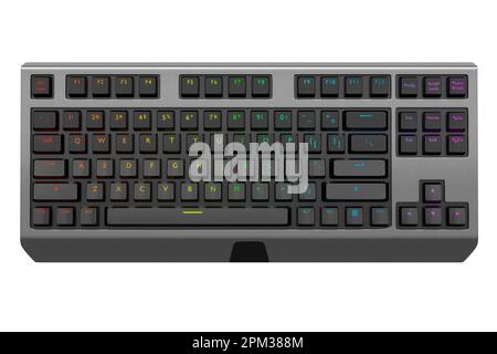 Realistic computer keyboard with metallic chrome texture isolated on ...