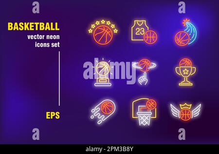 Basketball Neon Logo collection Vector. Basketball neon sign, design ...