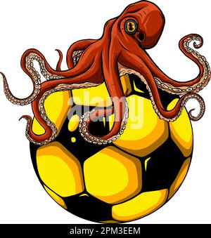 vector illustration of octopus wrapped around a soccer ball Stock ...
