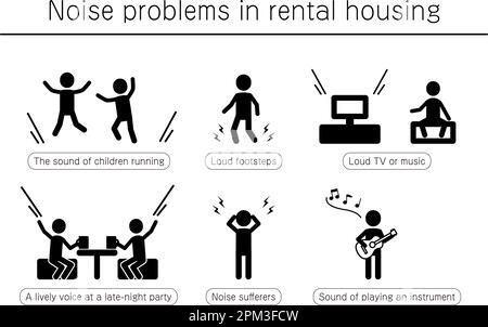 Set of illustrations of common noise problems in rental properties ...