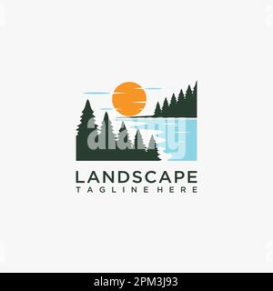 Vector design of mountain and lake logo. Set of mountain and forest ...