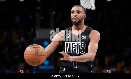 Brooklyn Nets forward Mikal Bridges reacts after scoring against ...