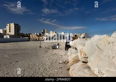 Sousse, Tunisia, January 24, 2023: Hand truck of a garbage collector ...