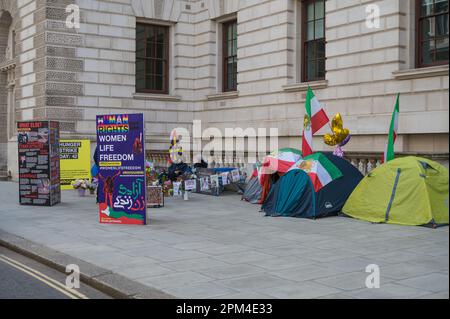 Anti Iranian IRGC hunger protest encampment opposite the Foreign and ...